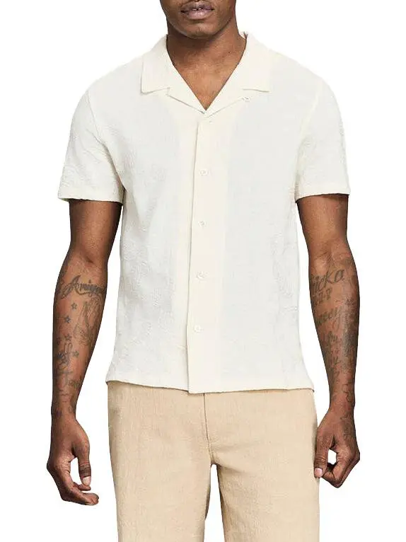 Billy Reid Numajiri Paisley Jacquard Cotton Camp Shirt - Tinted White
