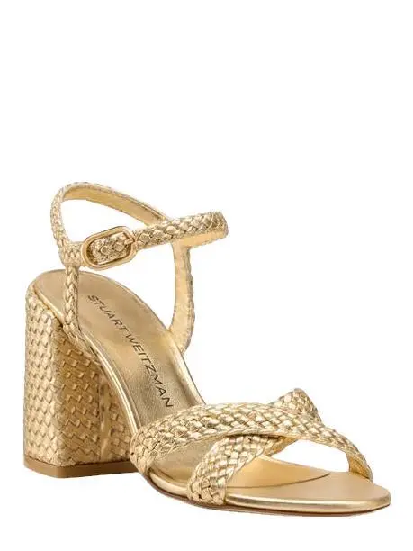 STUART WEITZMAN Alyssa Woven Ankle Strap Sandal - Golden