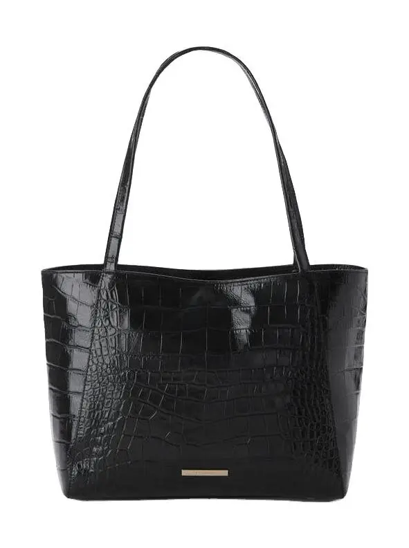 Brahmin Croc Embossed Leather Tote - Black