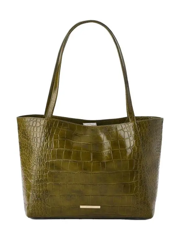 Brahmin Croc Embossed Leather Tote - Olive