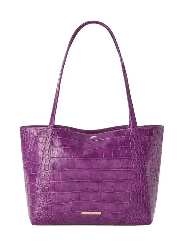 Brahmin Croc Embossed Leather Tote - Purple