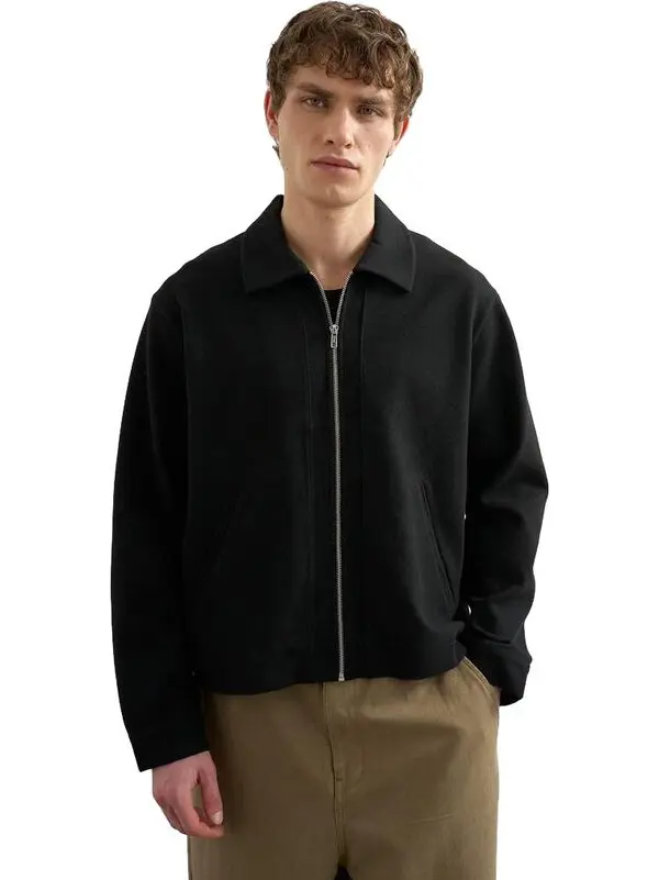 Topman Boxy Fit Jersey Bomber Jacket - Black
