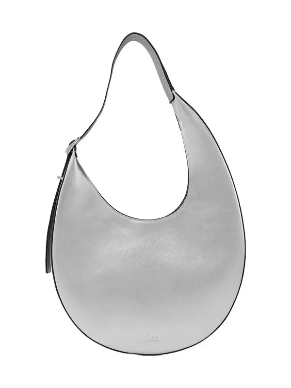 BEHNO Metallic Leather Crescent Shoulder Bag - Silver