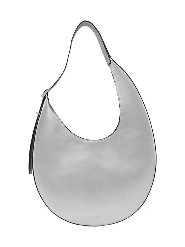 BEHNO Metallic Leather Crescent Shoulder Bag - Silver