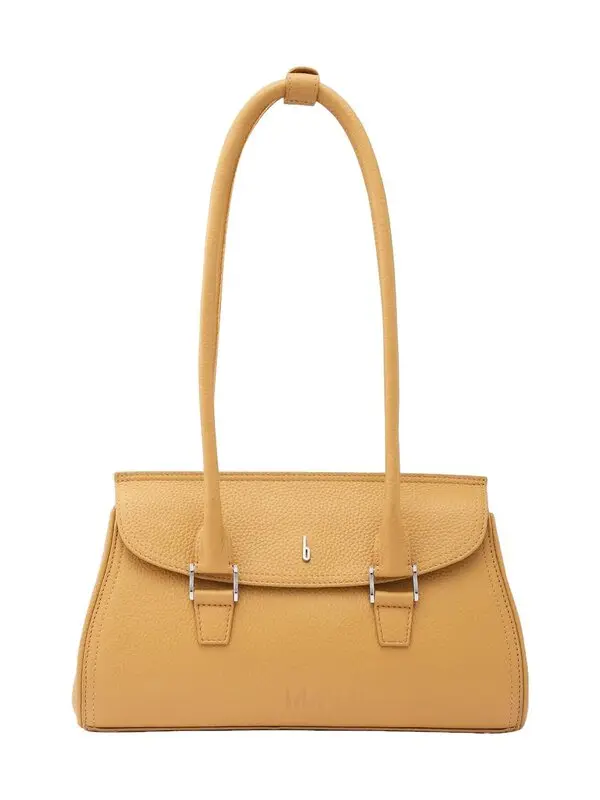 BEHNO Coco Baguette Pebble Leather Shoulder Bag - Bisque