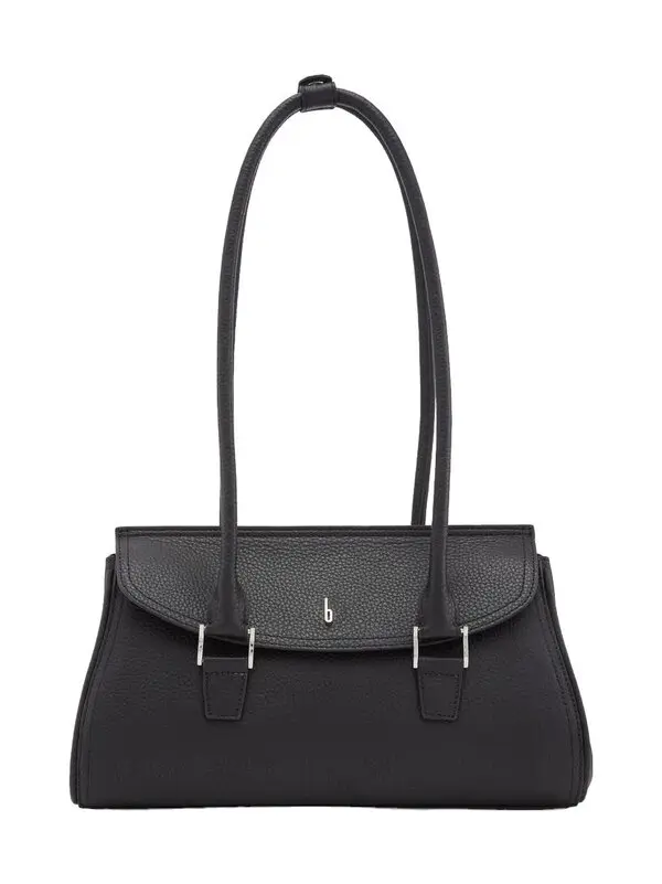 BEHNO Coco Baguette Pebble Leather Shoulder Bag - Black