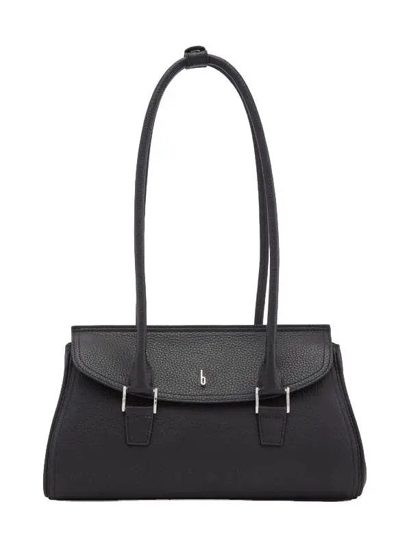 BEHNO Coco Baguette Pebble Leather Shoulder Bag - Black
