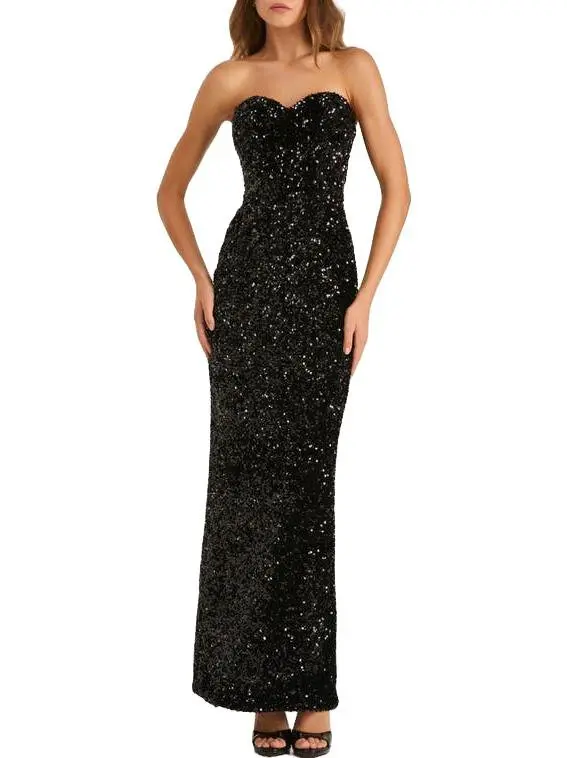 HELSI Helsí Ryan Sequin Strapless Column Gown - Black