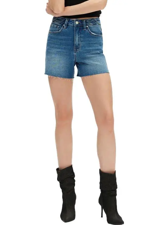 BAYEAS High Waist Cutoff Denim Shorts - Medium Blue