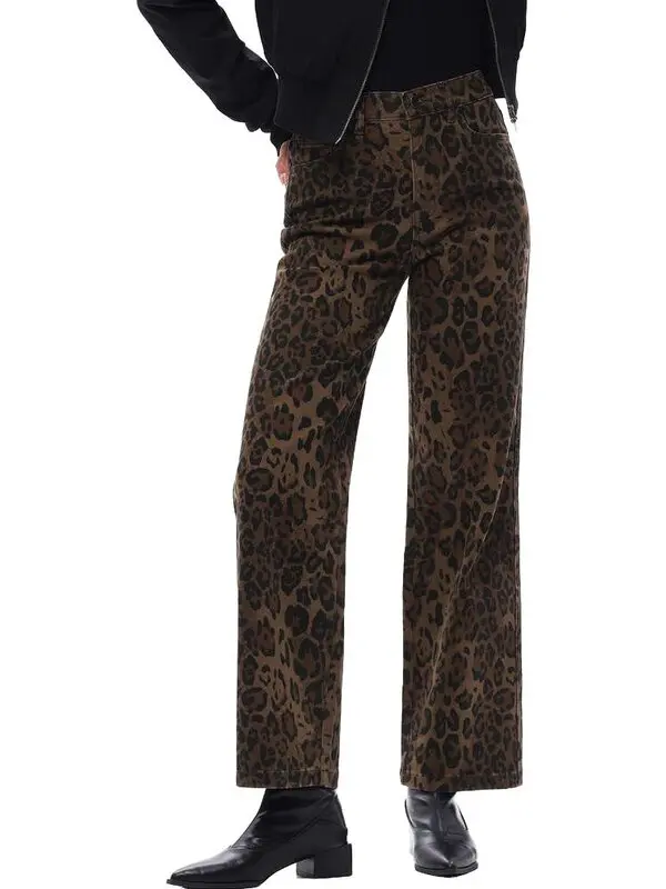 BAYEAS High-waist Animal Print Straight Leg Jeans - Coffee