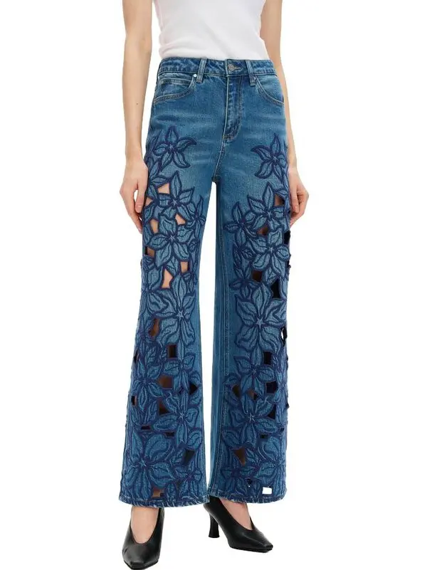 BAYEAS High-waist Wide-leg Jeans - Medium Blue