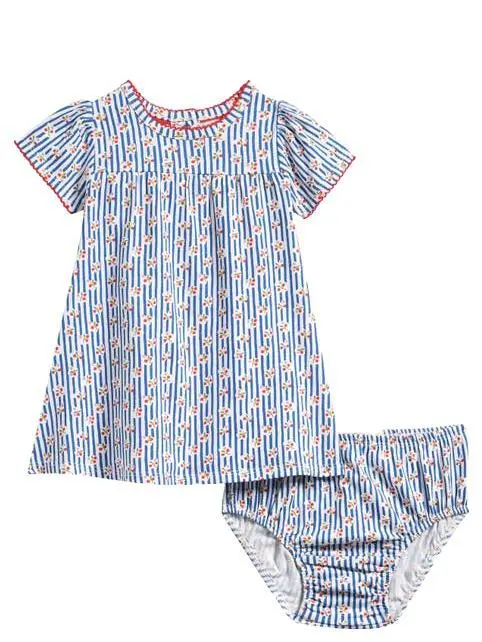 Boden Floral Cotton Dress & Bloomers Set - Bluejay Cherry Stripe