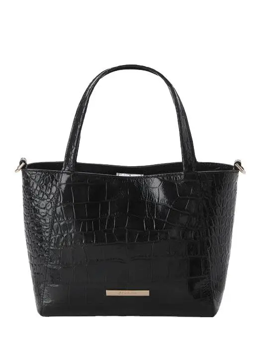 Brahmin Small Croc Embossed Leather Tote - Black