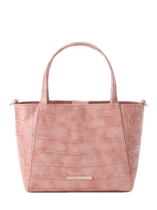 Brahmin Small Croc Embossed Leather Tote - Blush