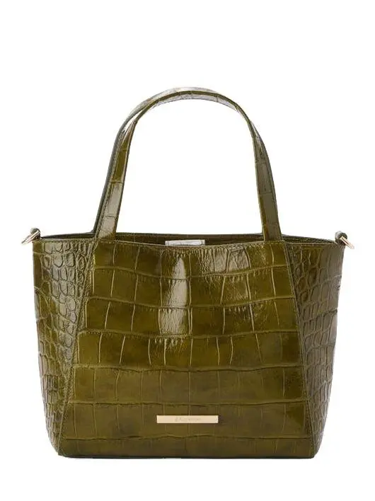 Brahmin Small Croc Embossed Leather Tote - Olive