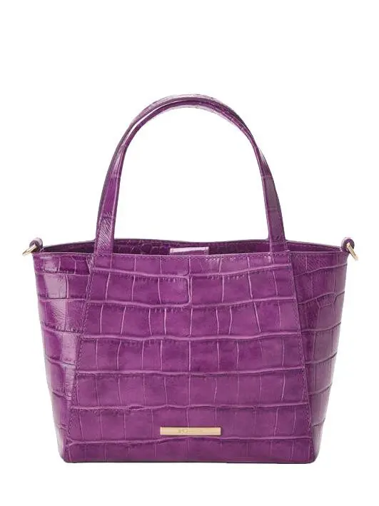 Brahmin Small Croc Embossed Leather Tote - Purple
