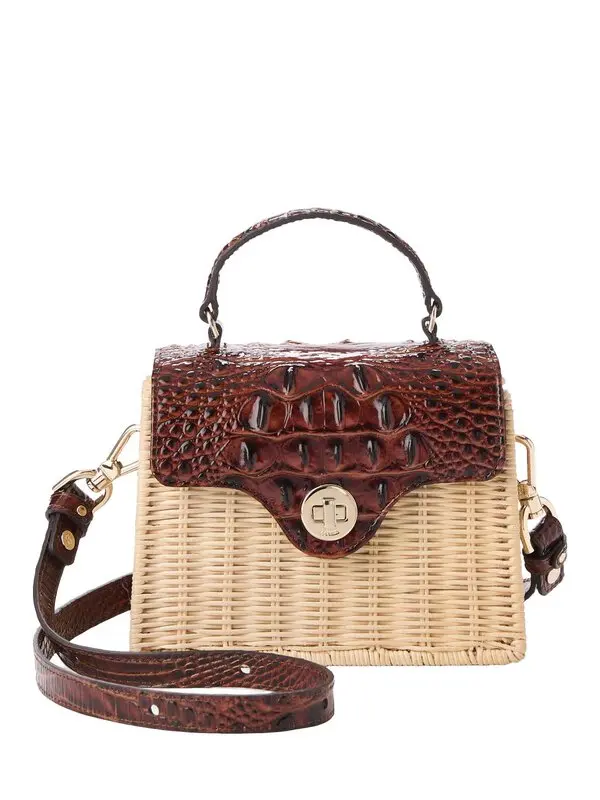 Brahmin Liliana Croc-embossed Leather & Wicker Top Handle Bag - Pecan