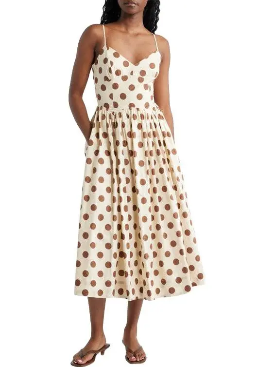 LUCY PARIS Everly Dot Sleeveless Midi Dress - Cream Brown