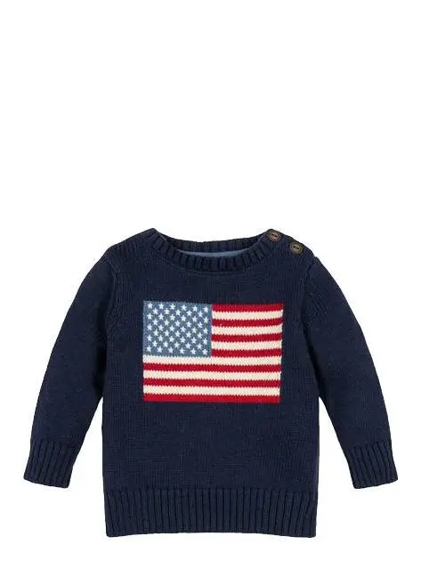 HOPE & HENRY Organic Cotton Crew Neck Sweater - Navy Flag