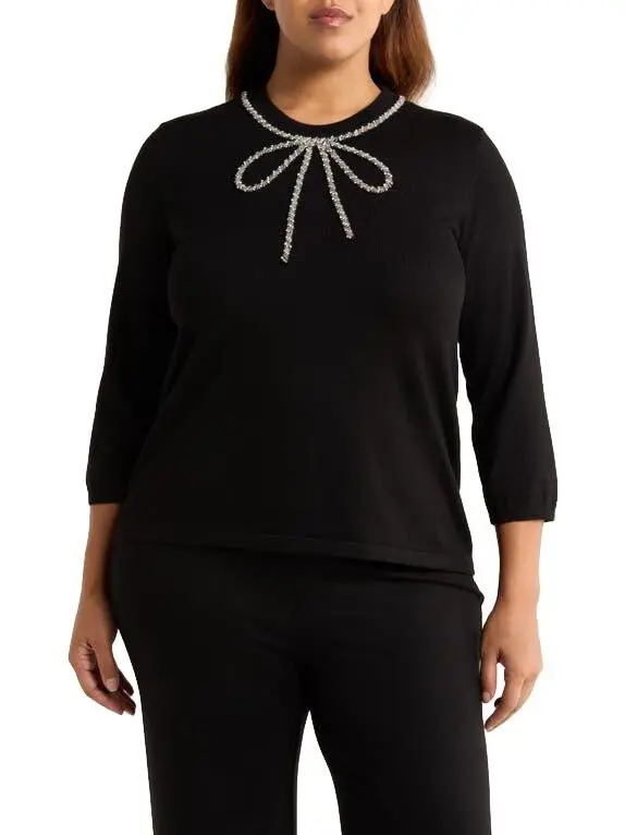 Anne Klein Embellished Crewneck Sweater - Anne Black