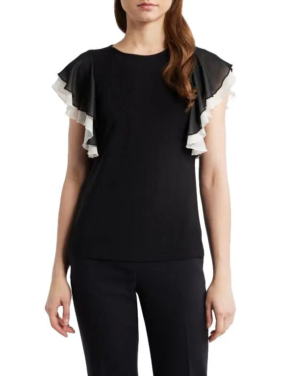Anne Klein Layered Flutter Sleeve Top - Anne Black/white Dove
