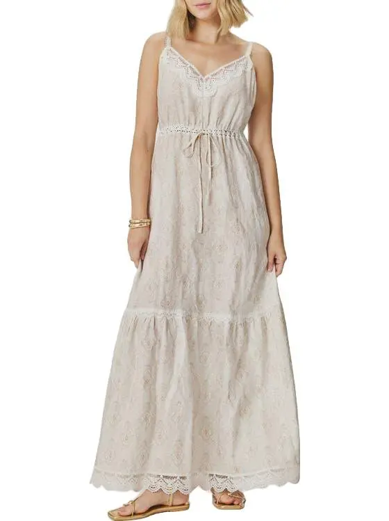 Splendid Anastasia Lace Trim Print Maxi Dress - Antique Pearl Ivory Paisley