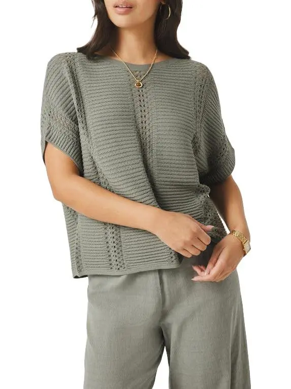 Splendid Pointelle Stitch Crewneck Sweater - Eucalyptus Green