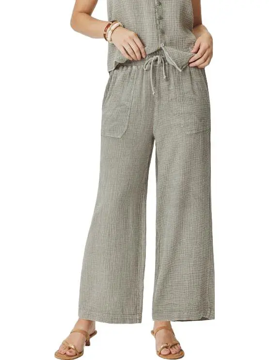 Splendid Ava Cotton Gauze Drawstring Pants - Eucalyptus Green