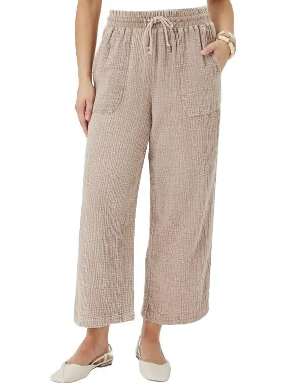 Splendid Ava Cotton Gauze Drawstring Pants - Light Wicker Brown