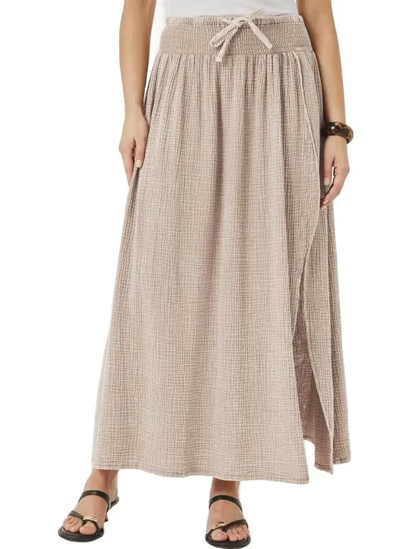 Splendid Ava Tie Waist Gauze Maxi Skirt - Light Wicker Brown