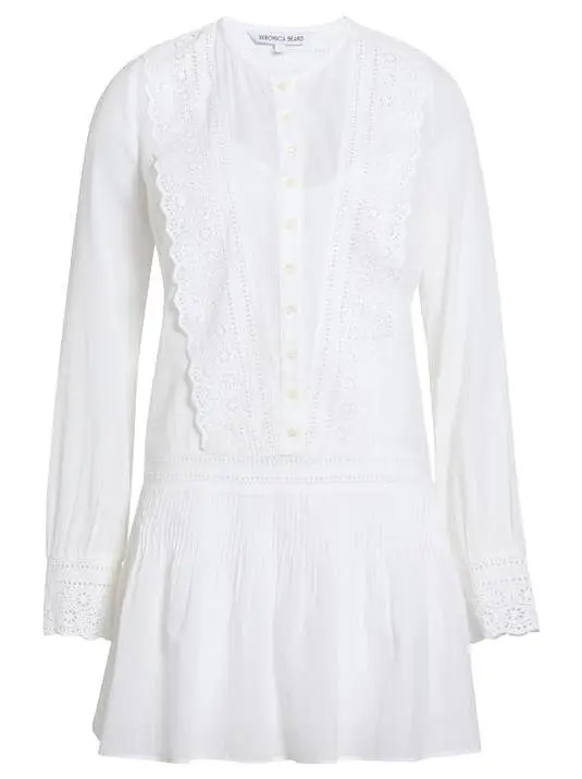 Veronica Beard Marguerite Embroidered Eyelet Long Sleeve Dress - White