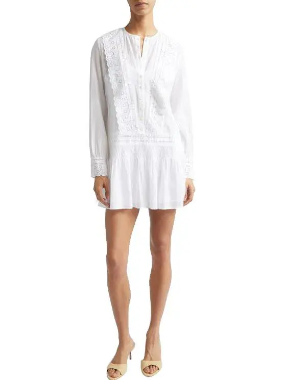 Veronica Beard Marguerite Embroidered Eyelet Long Sleeve Dress - White