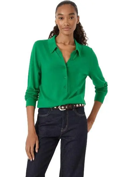 HUSH Merino Long Sleeve Polo Top - Bright Green