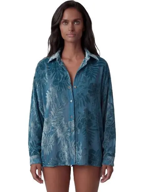 LORDS OF HARLECH Country Floral Velvet Devore Shirt - Country Floral Teal
