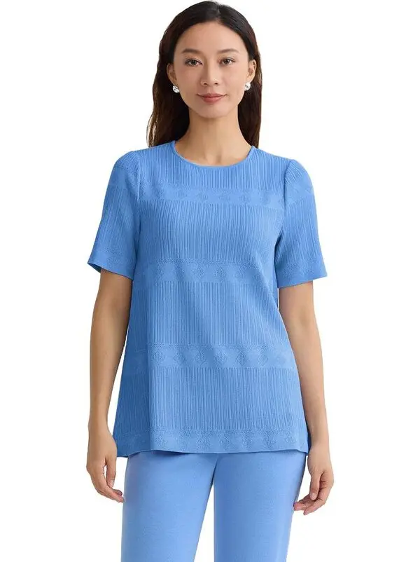 Misook Diamond Ribbed Knit Tunic - Tranquil Blue