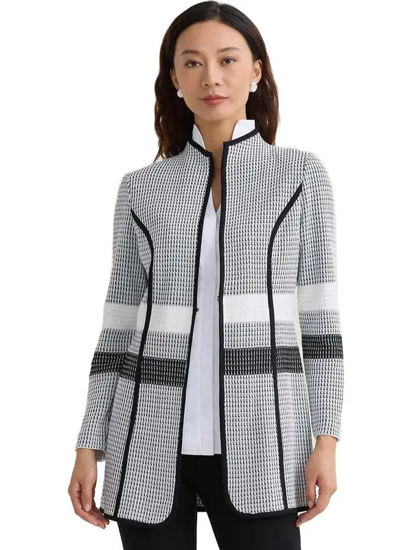 Misook Jacquard Knit Jacket - Black/white/grey