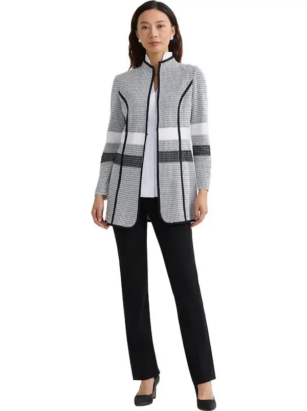 Misook Jacquard Knit Jacket - Black/white/grey
