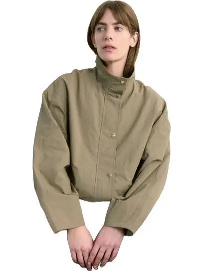 Almina Concept High Neck Nylon Jacket - Khaki