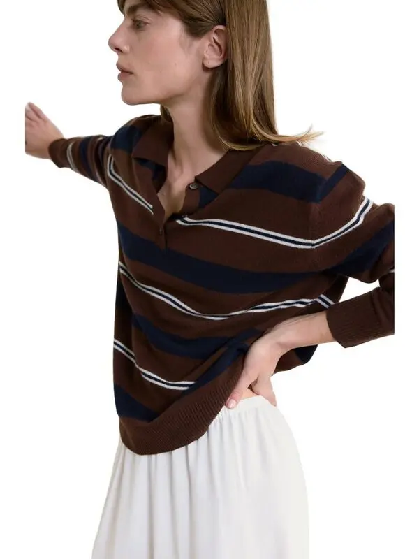 Almina Concept Merino Wool Polo - Brown Stripes
