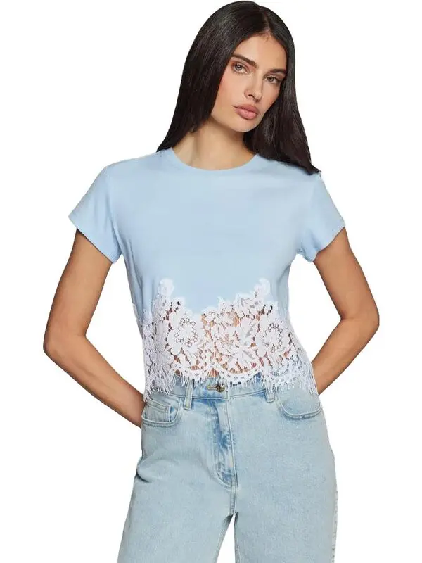 Generation Love Paige Rib Lace Combo Top - Blue