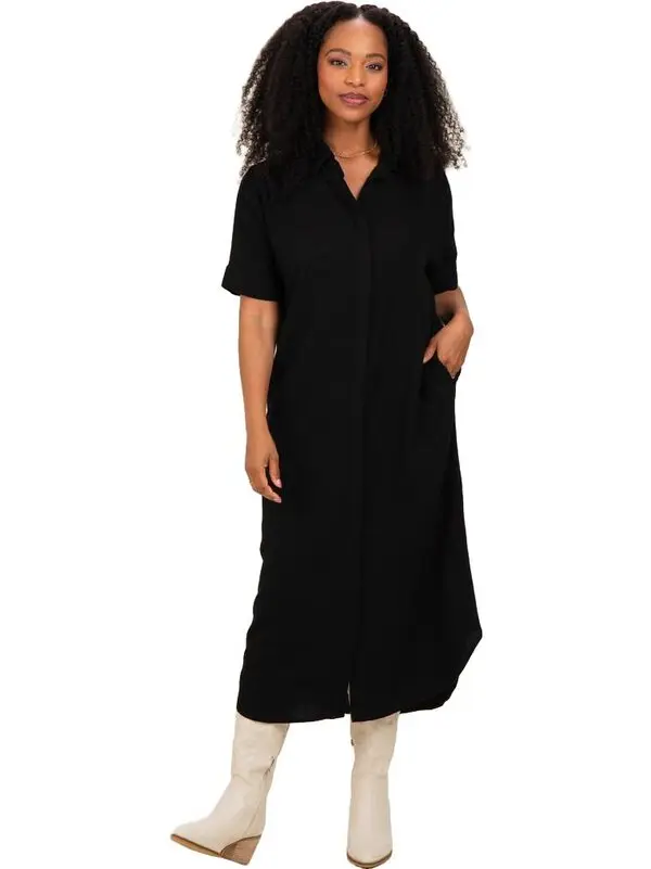 PINKBLUSH Button-down Midi Shirt Dress - Black
