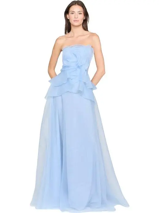 Theia Gilda Draped Rose Gown - Serenity Blue
