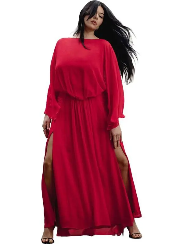11 HONORE Sheer Draped Gown - Flame Scarlet