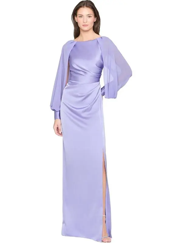 Theia Penelope Satin Column Gown - Deep Periwinkle