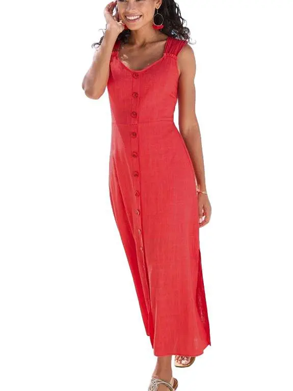 LASCANA Button Detail Maxi Dress - Red