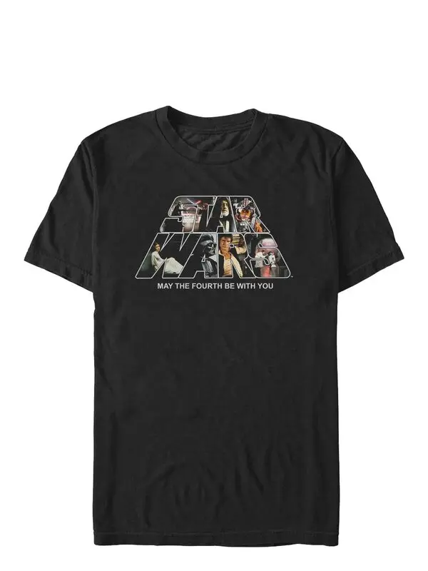 STAR WARS Classic Logo Collage May The Fourth Short Sleeve Graphic T-shirt - Black