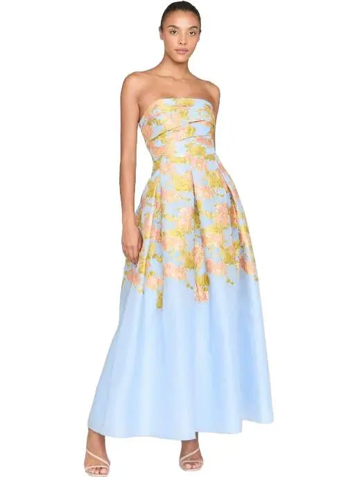Theia Leia Floral Jacquard Dress - Serenity Blue