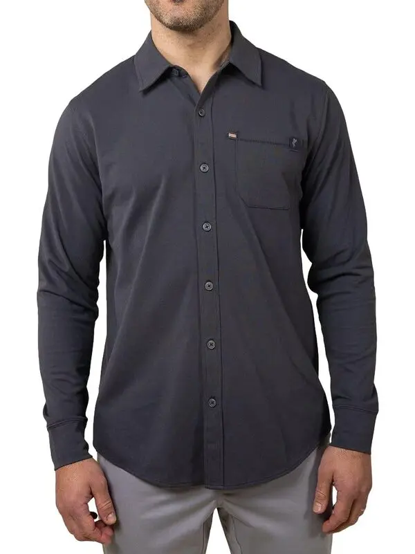 ASHWORTH GOLF Hightide Long Sleeve Cotton Blend Performance Shirt - Asphalt