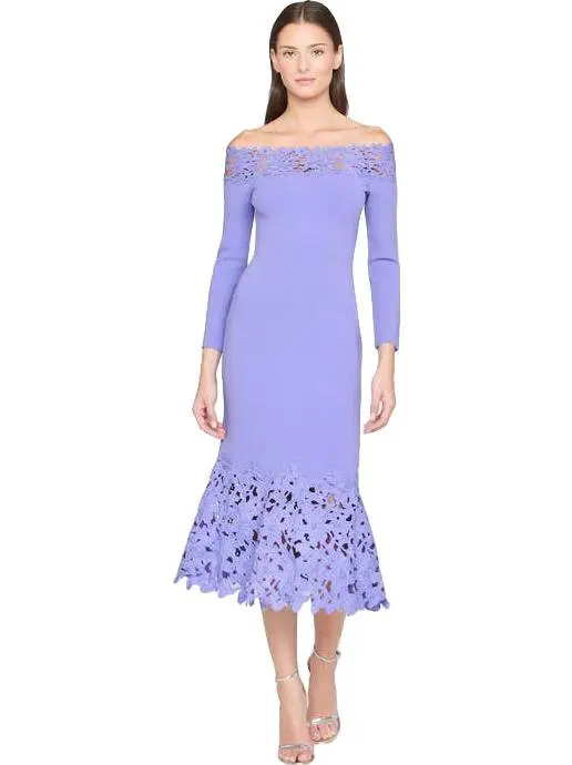 Theia Sia Knit And Lace Midi Dress - Deep Periwinkle