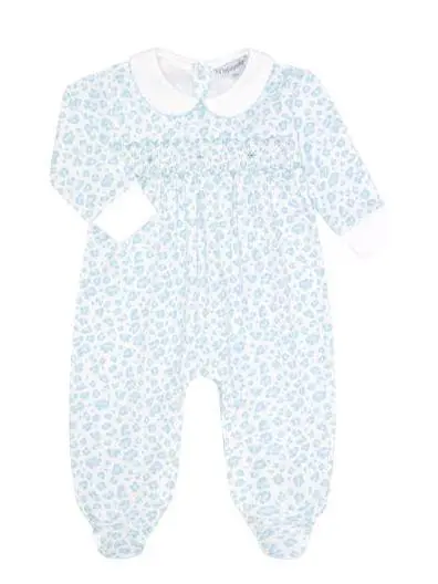 NELLAPIMA Cheetah Print Smocked Footiebaby - Blue